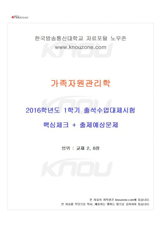 2016년 1학기 가족자원관리학 출석대체시험 핵심체크