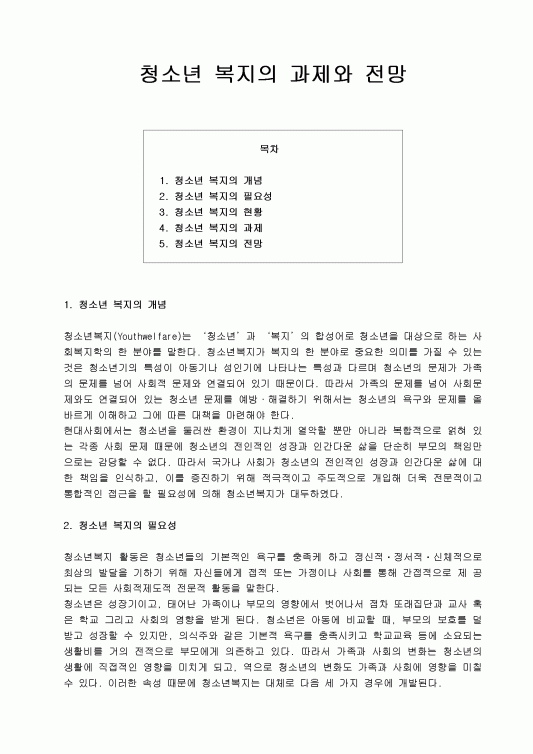 청소년 복지의 과제와 전망