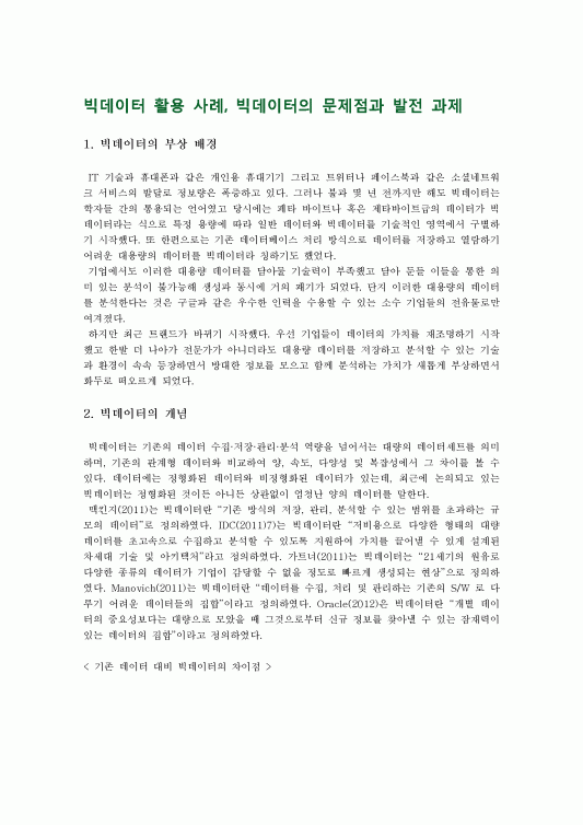 [빅데이터] 빅데이터 활용 사례, 빅데이터의 문제점과 발전 과제 - 빅데이터 사례, 문제점, 과제