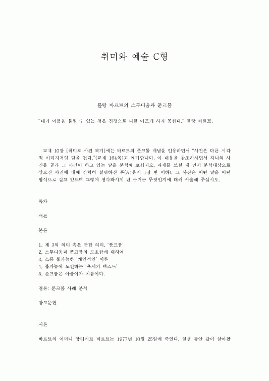취미와 예술 C형 롤랑 바르트 투디움과 푼크툼  [ 롤랑 바르트]