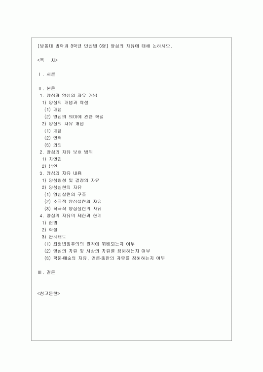 [인권법 C형] 양심의 자유에 대해 논하시오.