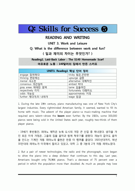 [Skills for success5 UNIT3 본문해석] Skills for success 5 UNIT3.Laid-Back Labor  The $140 Homemade Scarf 본문번역