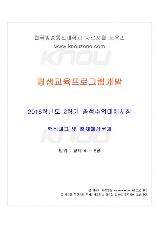 2016년 2학기 평생교육프로그램개발 출석대체시험 핵심체크