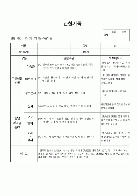 (만2세 관찰일지)만2세 5월 관찰일지 13명 분량입니다.