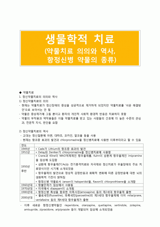정신약물치료 (약물치료 의의와 역사, 항정신병 약물의 종류)