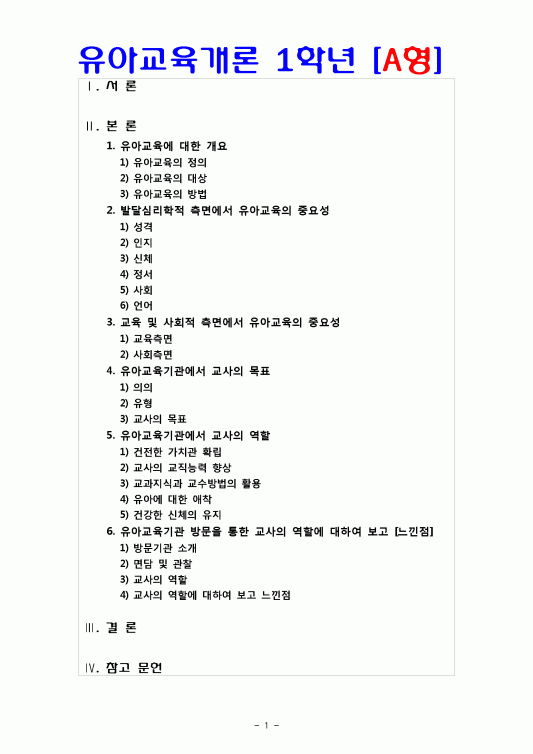 [방통대] 발달심리학적 측면에서 유아교육의 중요성에 대해 논하고, 유아교육기관에서 교사의 역할에 대하여 보고 느낀 점을 서술하시오[OO어린이집 방문]