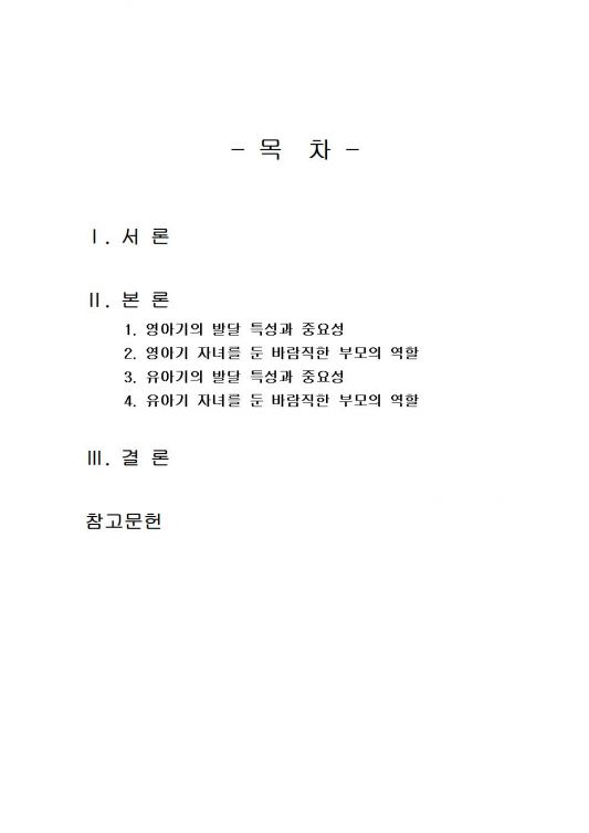 2017년 1학기 부모교육 중간시험과제물 B형(영아기및유아기 발달특성과 중요성, 부모역할)