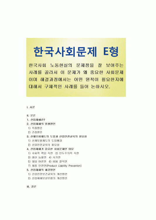 [한국사회문제 E형] 한국사회 노동현실의 문제점을 잘 보여주는 사례를 골라서 이 문제가 왜 중요한 사회문제이며 해결과정에서는 어떤 원칙 필요한지의 사례 분석 - 한국사회 노동현실
