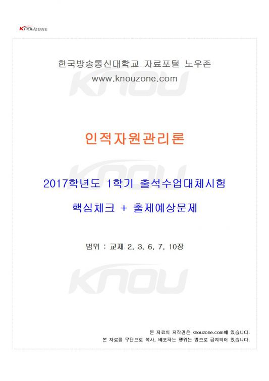 2017년 1학기 인적자원관리론 출석대체시험 핵심체크