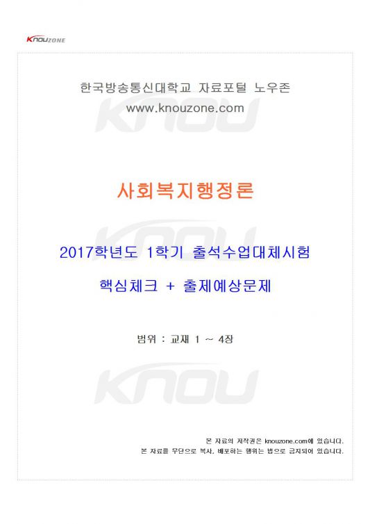 2017년 1학기 사회복지행정론 출석대체시험 핵심체크