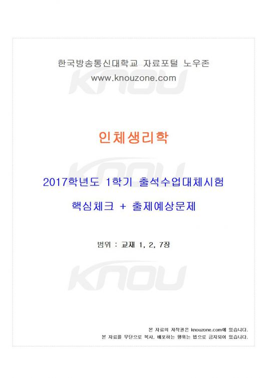 2017년 1학기 인체생리학 출석대체시험 핵심체크