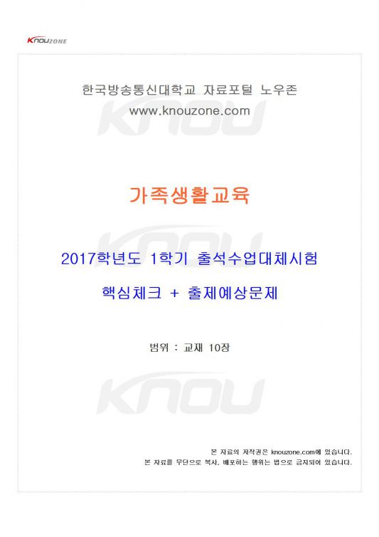 2017년 1학기 가족생활교육 출석대체시험 핵심체크