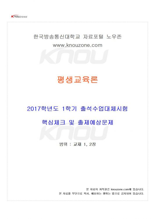 2017년 1학기 평생교육론 출석대체시험 핵심체크
