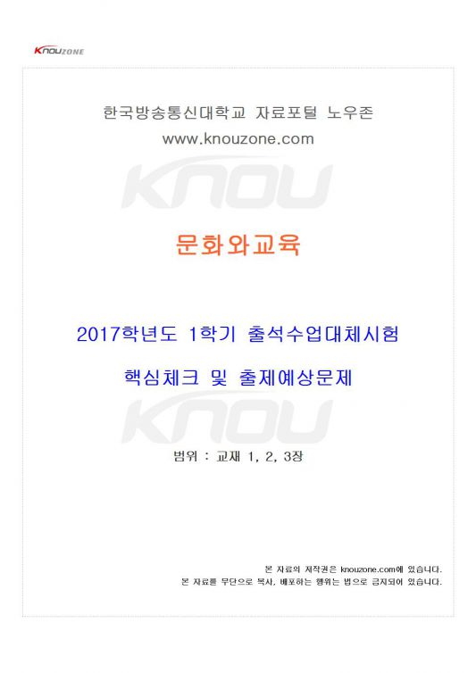 2017년 1학기 문화와교육 출석대체시험 핵심체크
