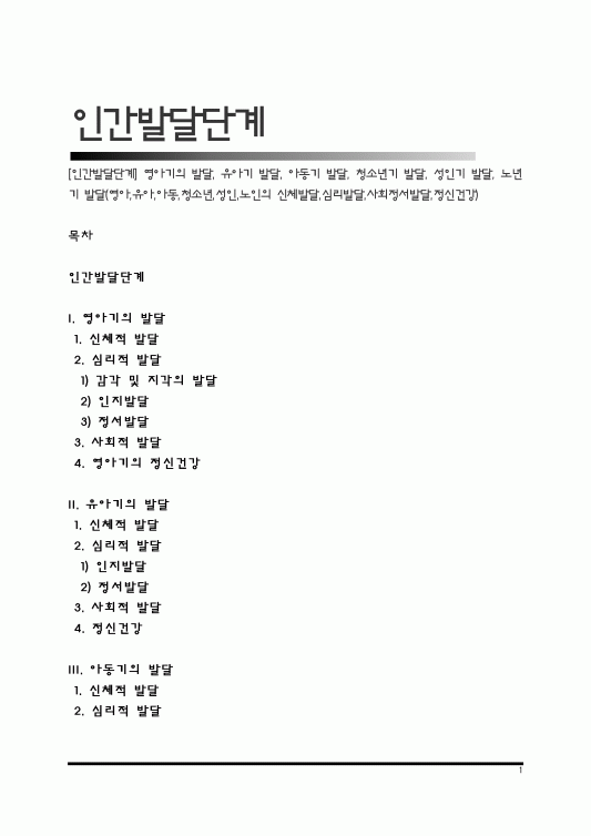 [인간발달단계] 영아기의 발달, 유아기 발달, 아동기 발달, 청소년기 발달, 성인기 발달, 노년기 발달(영아,유아,아동,청소년,성인,노인의 신체발달,심리발달,사회정서발달,정신건강)