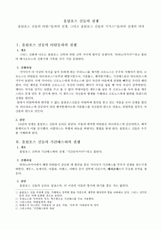 신화와 종교 신들의 전쟁(티탄, 기간테스와의 전쟁)
