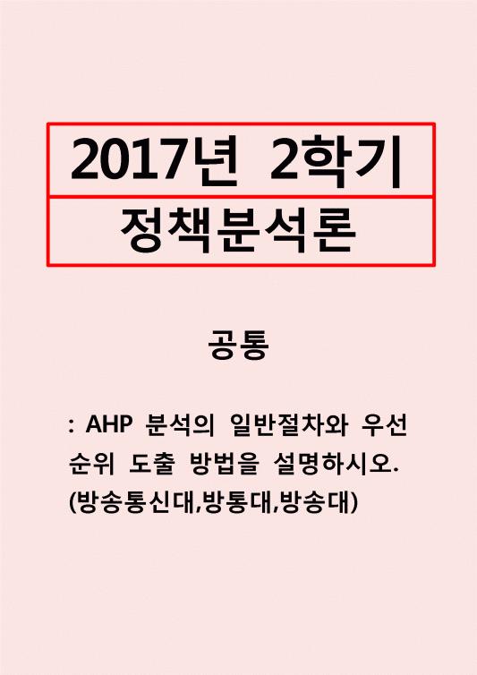 정책분석론=AHP 분석의 일반절차와 우선순위 도출 방법을 설명하시오.