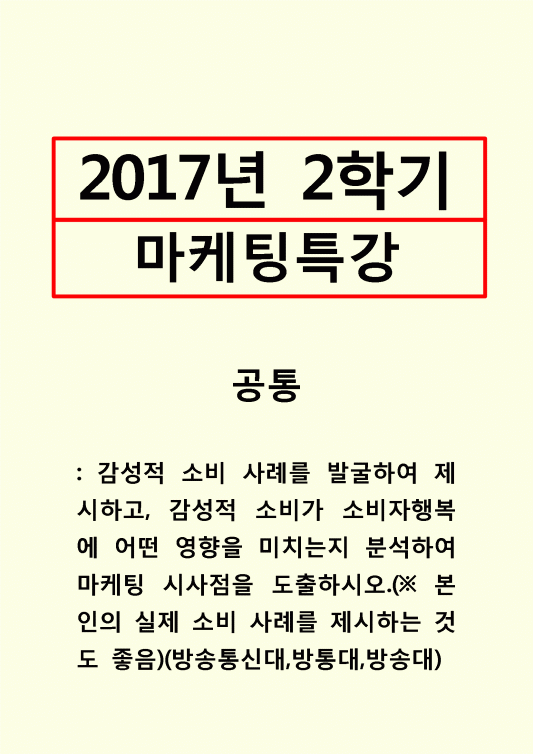 마케팅특강=감성적 소비 사례를 발굴하여 제시하고, 감성적 소비가 소비자행복에 어떤 영향을 미치는지 분석하여 마케팅 시사점을 도출하시오.(※ 본인의 실제 소비 사례를 제시하는 것도 좋음)
