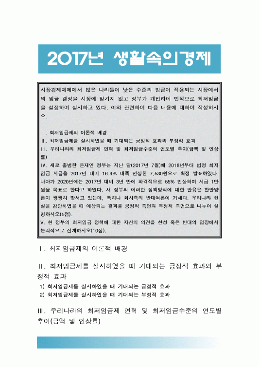 생활속의경제) 최저임금제이론적배경, 최저임금제 긍정적효과 부정적효과, 우리나라의 최저임금제 연혁 및 최저임금수준의 연도별 추이(금액 및 인상률), 최저임금정책 찬성 반대