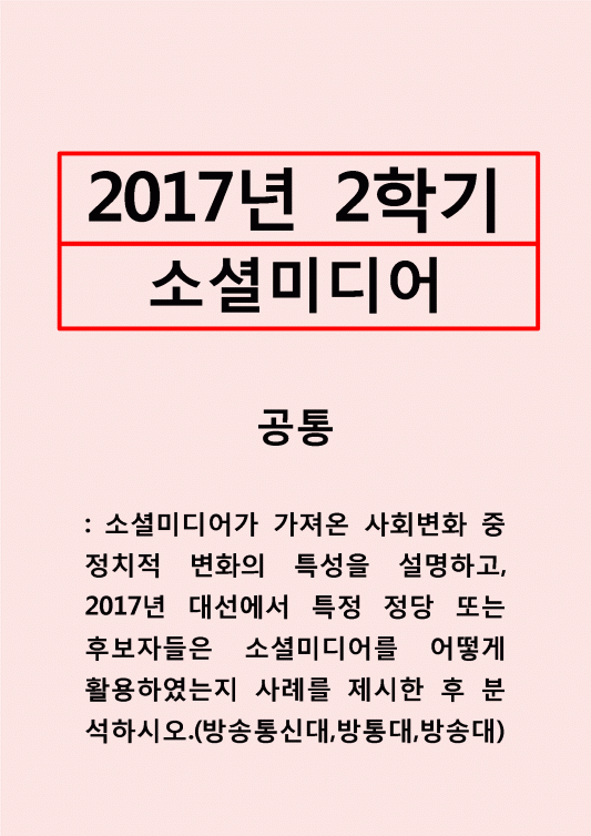 소셜미디어=소셜미디어가 가져온 사회변화 중 정치적 변화의 특성을 설명하고, 2017년 대선에서 특정 정당 또는 후보자들은 소셜미디어를 어떻게 활용하였는지 사례를 제시한 후 분석하시오.
