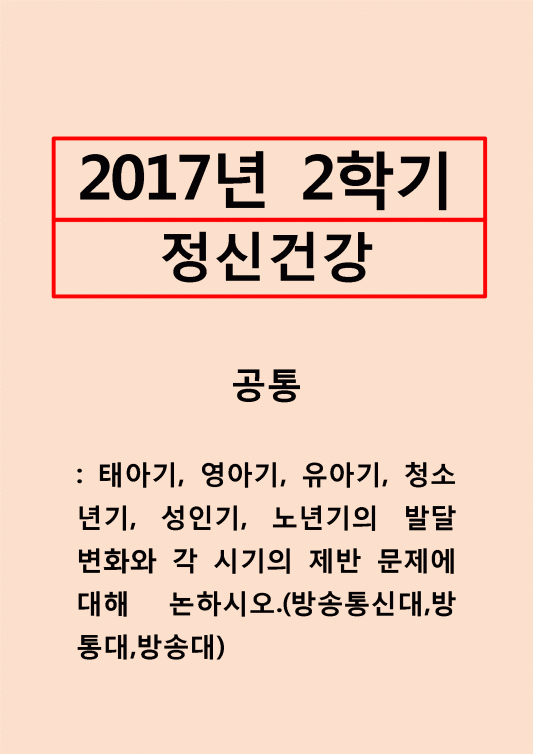 정신건강=태아기, 영아기, 유아기, 청소년기, 성인기, 노년기의 발달 변화와 각 시기의 제반 문제에 대해 논하시오.
