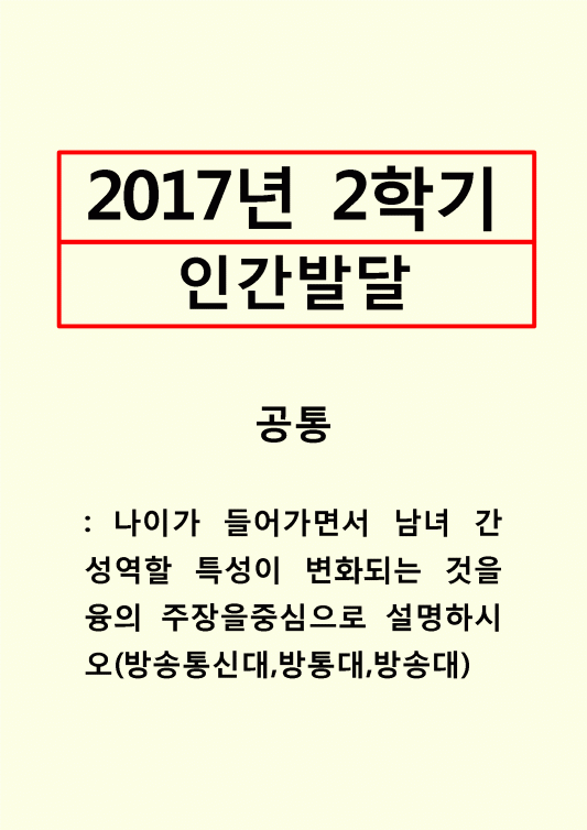 인간발달=나이가 들어가면서 남녀 간 성역할 특성이 변화되는 것을 융의 주장을중심으로 설명하시오