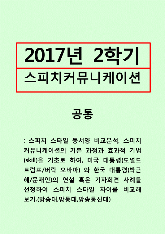 스피치커뮤니케이션=스피치 스타일 동서양 비교분석, 스피치커뮤니케이션의 기본 과정과 효과적 기법(skill)을 기초로 하여, 미국 대통령(도널드 트럼프버락 오바마) 와 한국 대통령(박근혜문재인)의 연설 혹은 기자