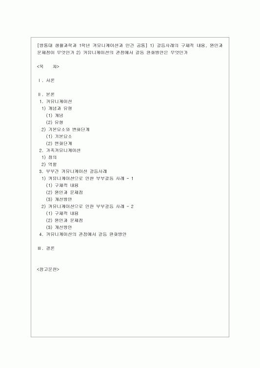 [커뮤니케이션과 인간 공통] 1) 갈등사례의 구체적 내용, 원인과 문제점이 무엇인가 2) 커뮤니케이션의 관점에서 갈등 완화방안은 무엇인가