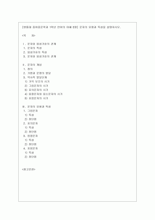 [방통대 중어중문학과 1학년 언어의 이해 E형] 문자의 유형과 특성을 설명.