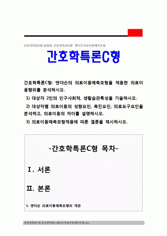 간호학특론C형 2017년] 앤더슨의 의료이용예측모형을 적용한 의료이용행위를 분석,간호학특론C형, 앤더슨의료이용예측모형적용에 따른 결론-앤더슨의료이용예측모형,방송대간호학특론C형