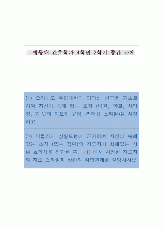 방통대 간호학과 4학년 2학기 공통과제 간호지도자론
