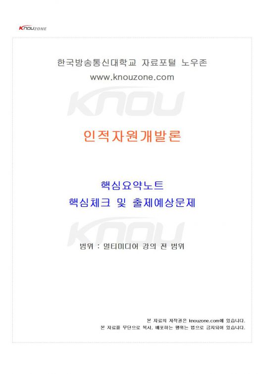 2017년 2학기 인적자원개발론 멀티미디어 강의 전 범위 핵심요약노트