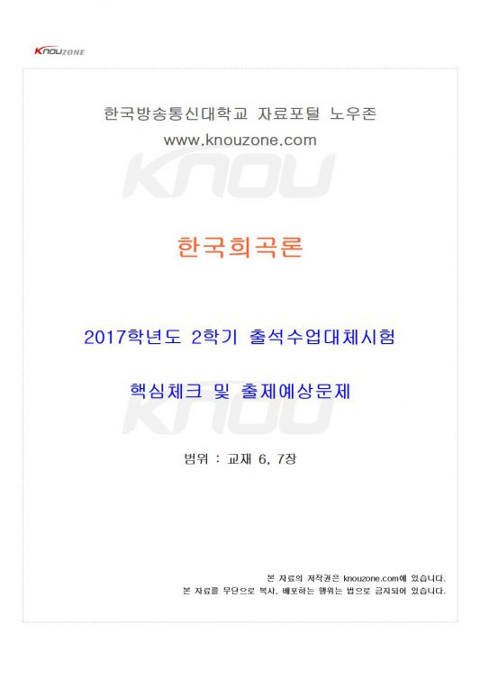 2017년 2학기 한국희곡론 출석대체시험 핵심체크