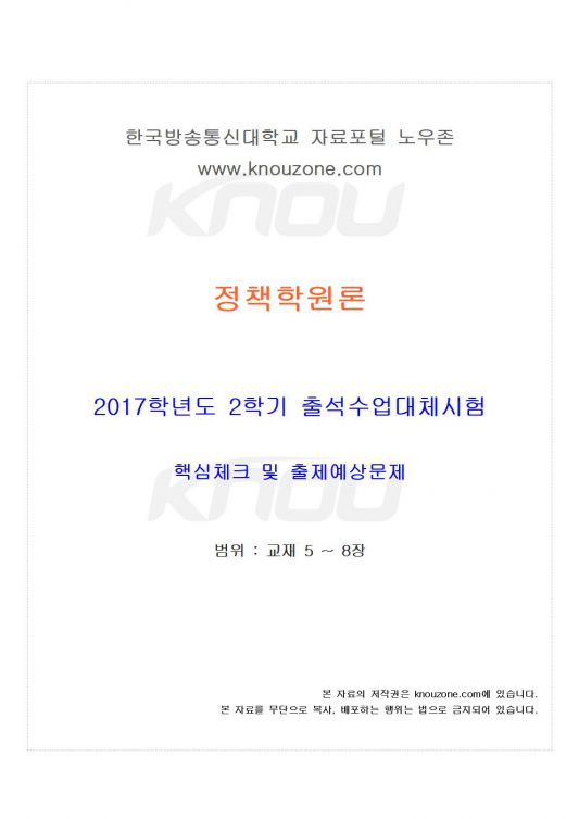 2017년 2학기 정책학원론 출석대체시험 핵심체크