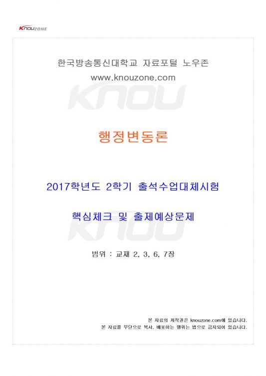 2017년 2학기 행정변동론 출석대체시험 핵심체크