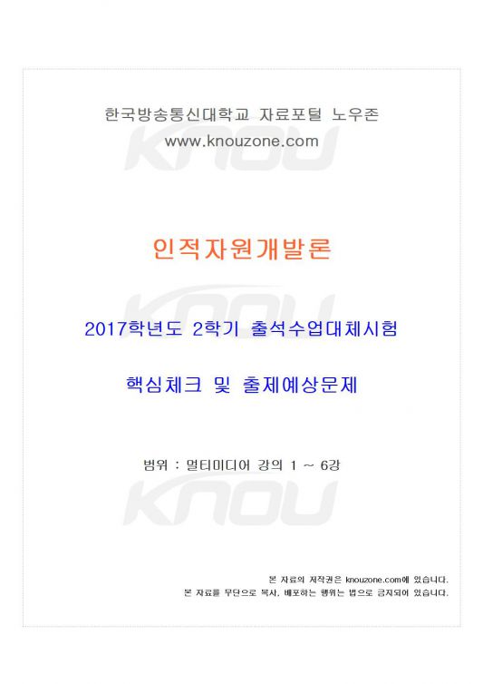 2017년 2학기 인적자원개발론 출석대체시험 핵심체크