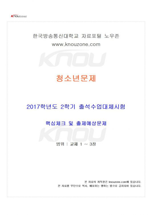2017년 2학기 청소년문제 출석대체시험 핵심체크