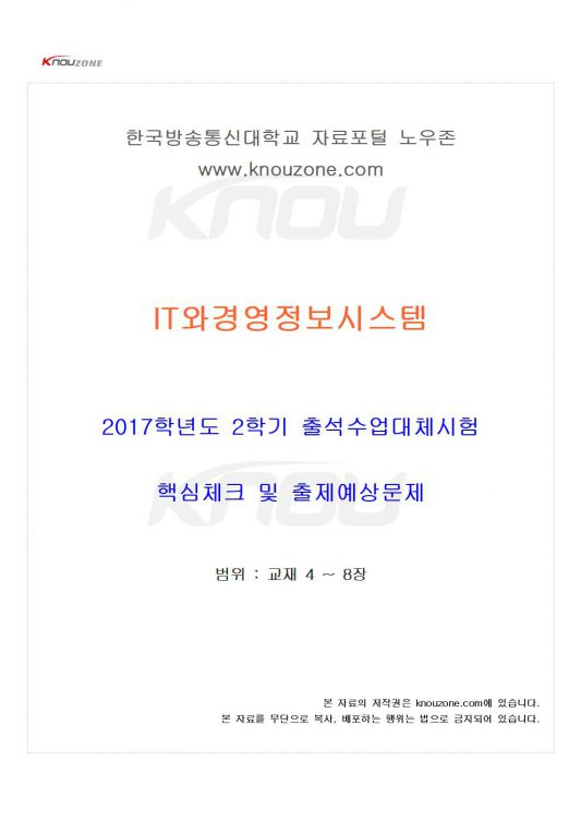 2017년 2학기 경영학과 IT와경영정보시스템 출석대체시험 핵심체크