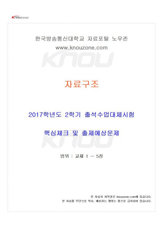 2017년 2학기 컴퓨터과학과 자료구조 출석대체시험 핵심체크