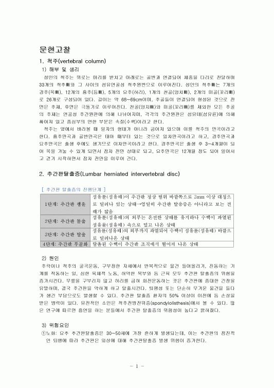 추간판탈출증(디스크) 받은 케이스스터디 (문헌고찰, 간호과정 내용빵빵)