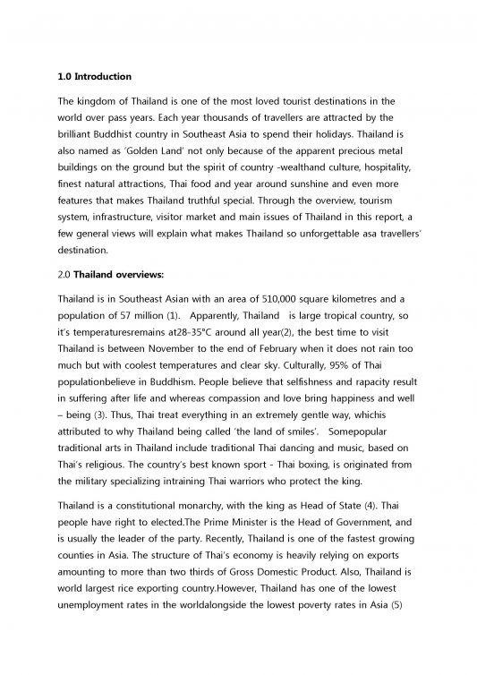 태국 관광 실태, 태국 관광 소개, 영문 레포트, 태국의 관광지원 교통편 및 인프라스트럭쳐, 관광객들 성향 분석, 문제점과 기회 서술