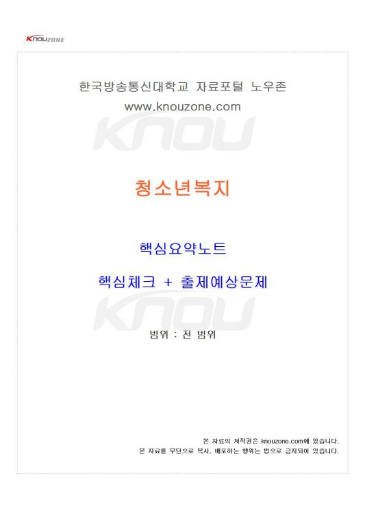 2018년 1학기 청소년복지 교재전범위 핵심요약노트