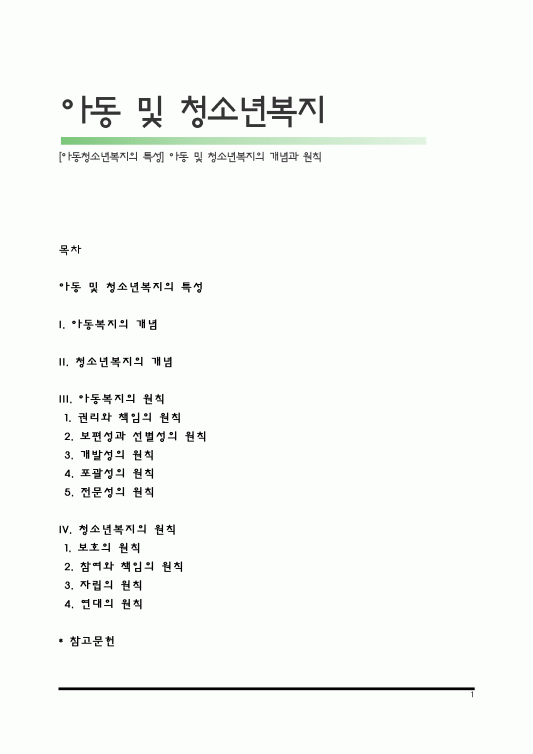 [아동청소년복지의 특성] 아동 및 청소년복지의 개념과 원칙
