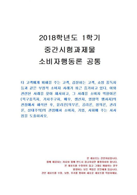 2018년 1학기 소비자행동론 중간시험과제물 공통(소비자 역할이론의 관점, 윤리론의 관점)