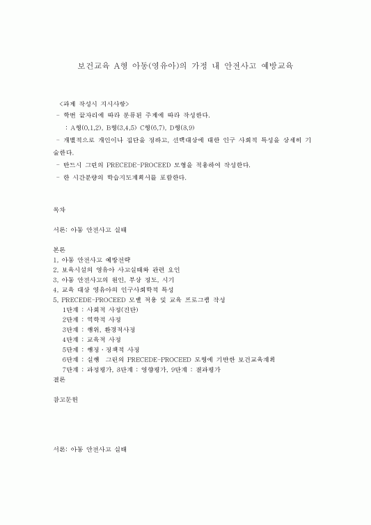 방송대 보건교육 A형 아동(영유아)의 가정 내 안전사고 예방교육