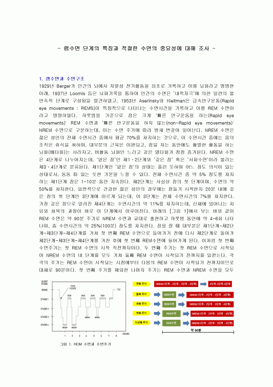 렘수면(REM) 단계의 특징과 적절한 수면의 중요성에 대해 조사해 봅시다