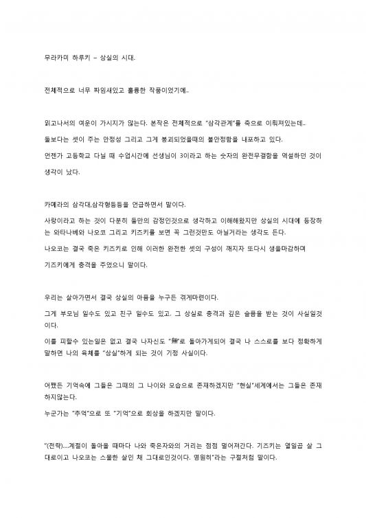 무라카미 하루키의 상실의 시대를 읽고