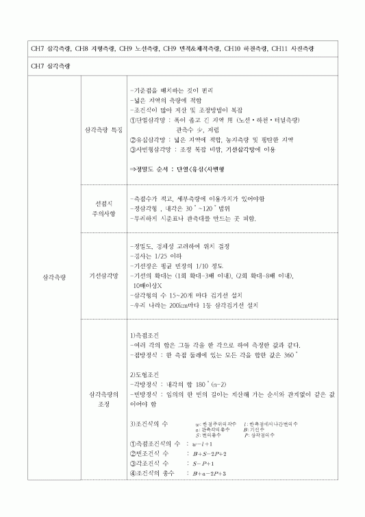 토목기사 측량 공식 및 요점정리