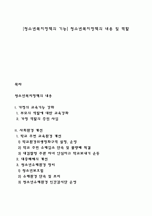 [청소년복지정책의 기능] 청소년복지정책의 내용 및 역할