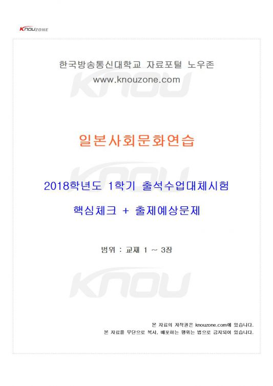 2018년 1학기 일본사회문화연습 출석대체시험 핵심체크